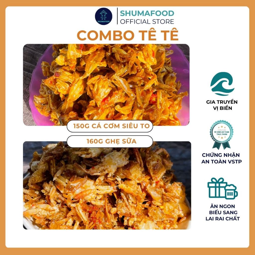 Combo Tê Tê 310g gồm: 150g khô cá cơm siêu to, 160g khô ghẹ sữa chiên ...