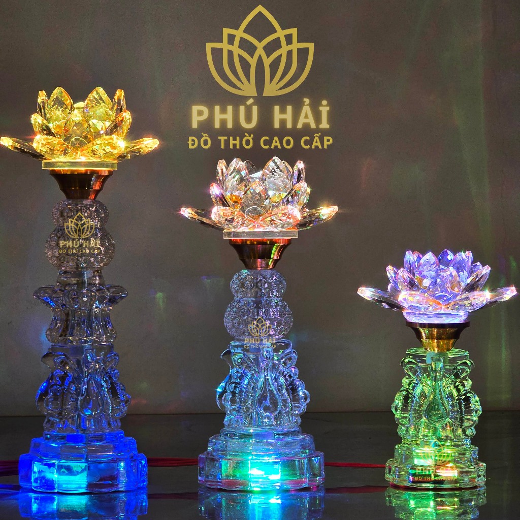 Đèn Thờ Cúng Pha Lê Hoa Sen Thủy Tinh Cao Cấp - Cao 20 26 31 cm - HCM ...