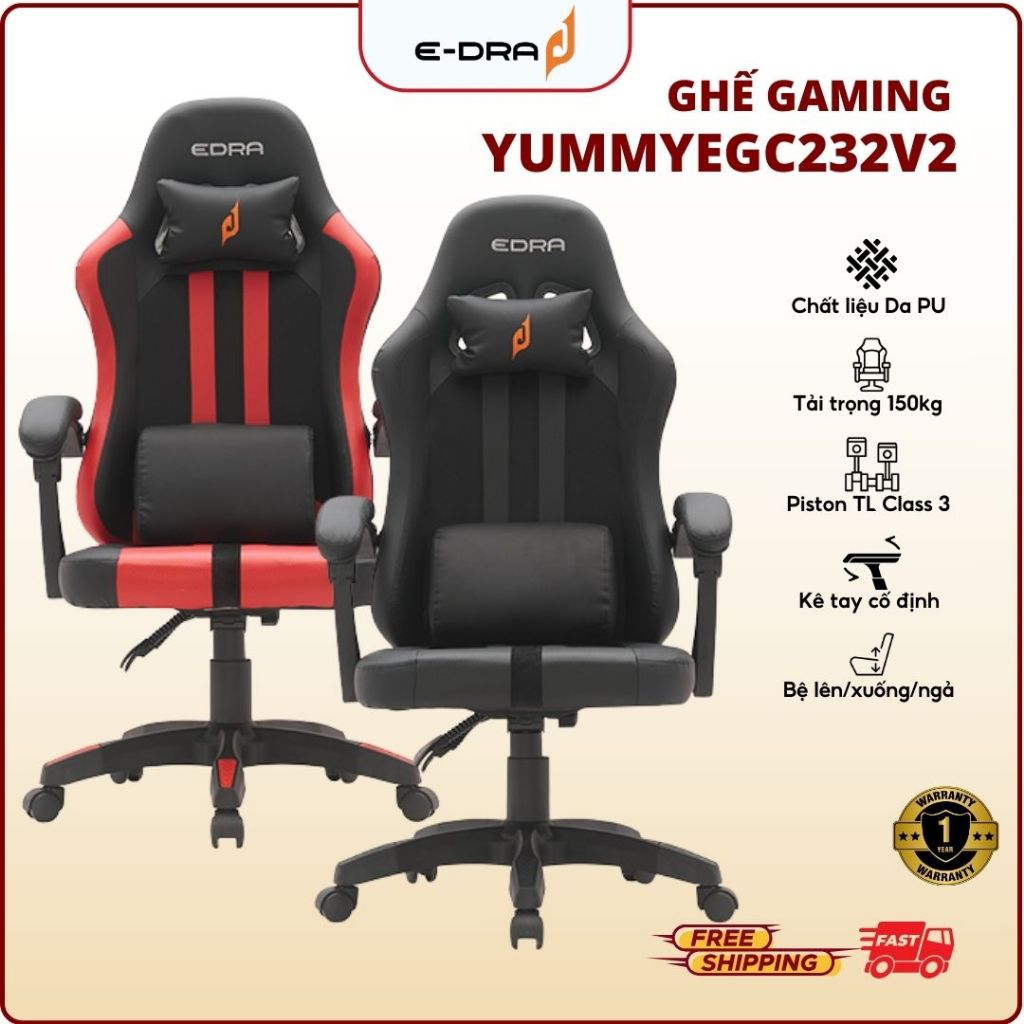 Ghế gaming Ngả lưng EDRA YUMMY EGC232v2 Đệm Đúc, Da PU Cao Cấp, Tải ...