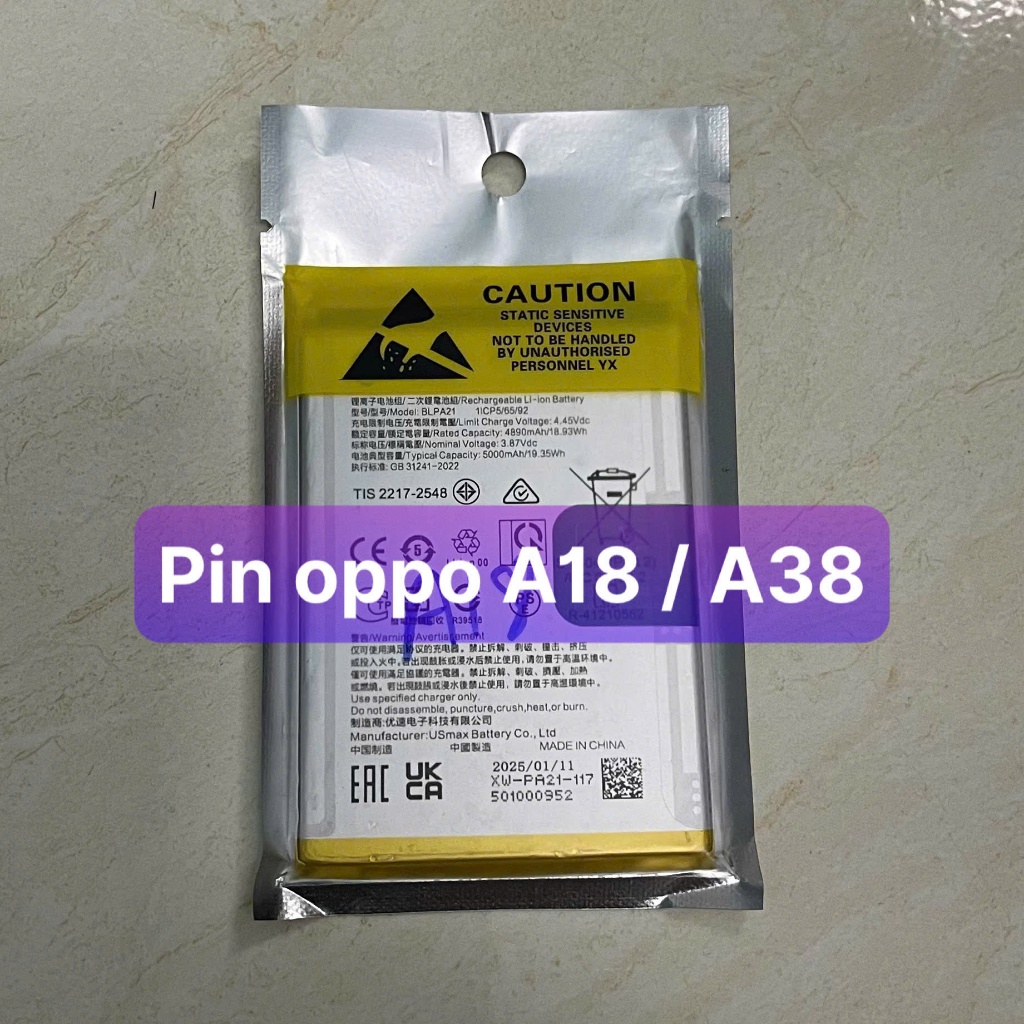 Pin Oppo A18 / A38 model BLPA21 ,dung lượng 5000mAh ,bảo hành 6 tháng ...