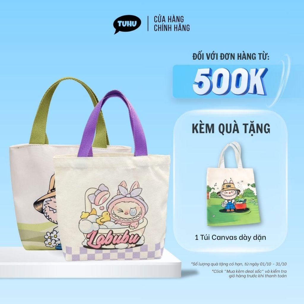 Túi canvas Labubu đựng ly giữ nhiệt, túi vải đựng bình uống nước hoạt ...