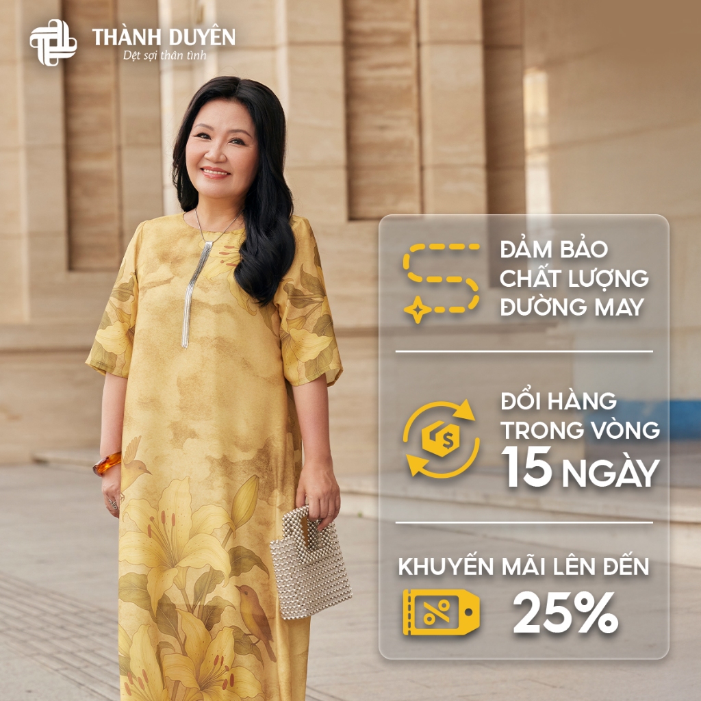 Đầm Voan Tơ Tằm Trung niên Thành Duyên họa tiết hoa ly, tay lỡ, form suông, mềm mại, thoáng mát ...