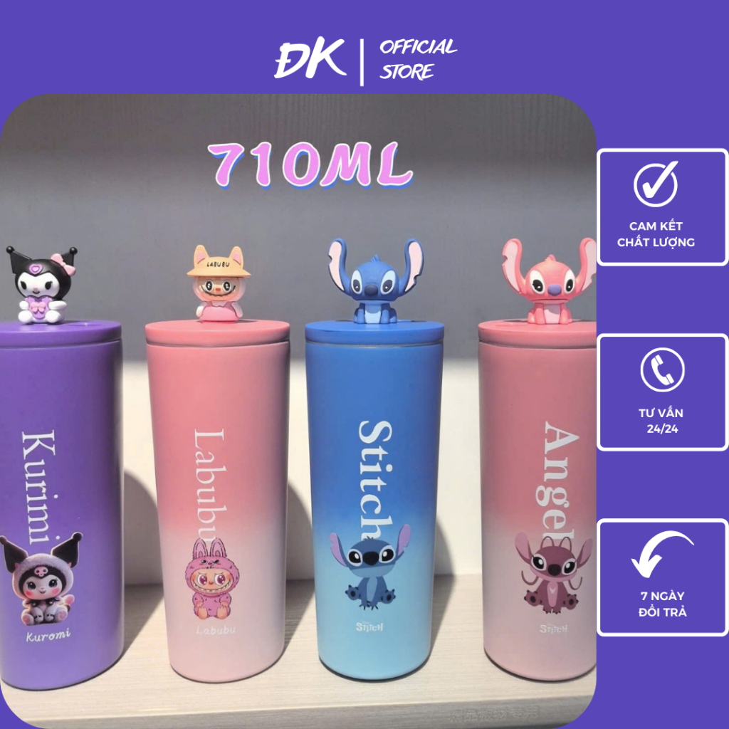 Bình Giữ Nhiệt Kèm Ống Hút 710ML Inox 304 Kuromi, Labubu, Stitch, Angel Gia Dụng ĐK | Shopee ...