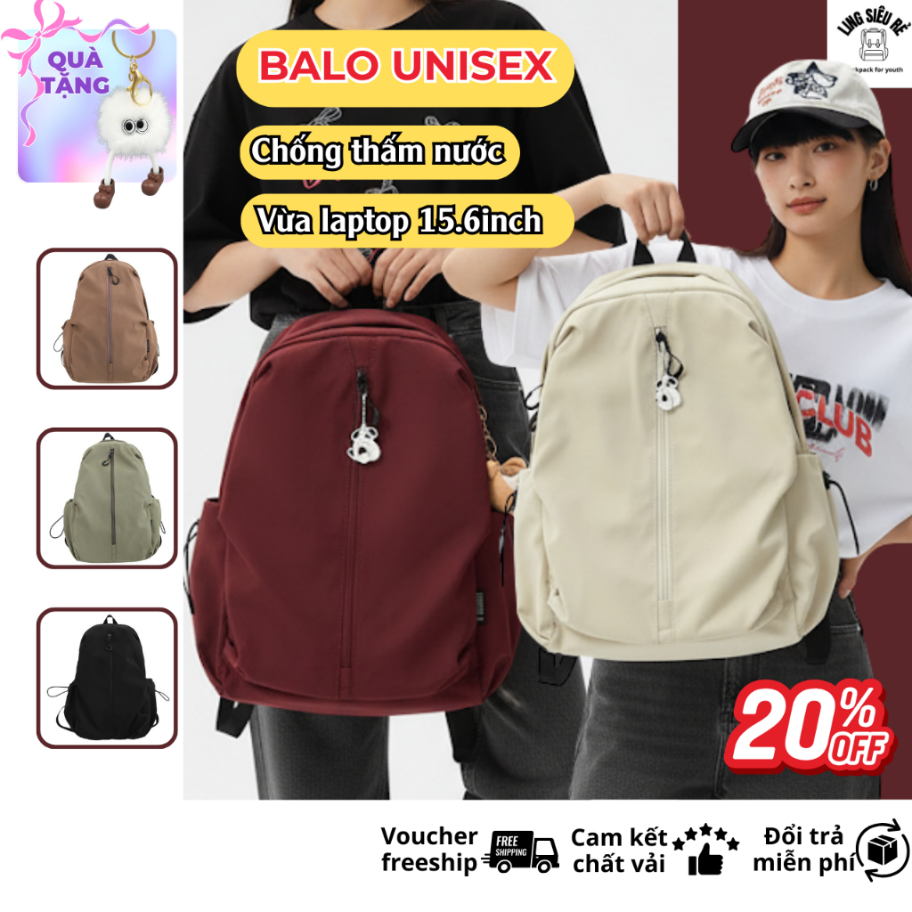 Balo basic phong cách retro, balo leo núi nhẹ, balo đi học, balo du lịch nam nữ, vải chống thấm ...