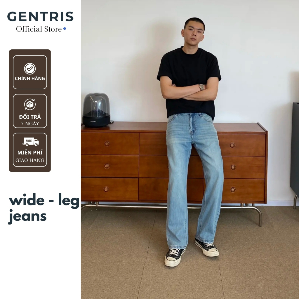 Quần jean nam ống rộng GENTRIS dáng suông tôn dáng, vải kaki jeans cao ...