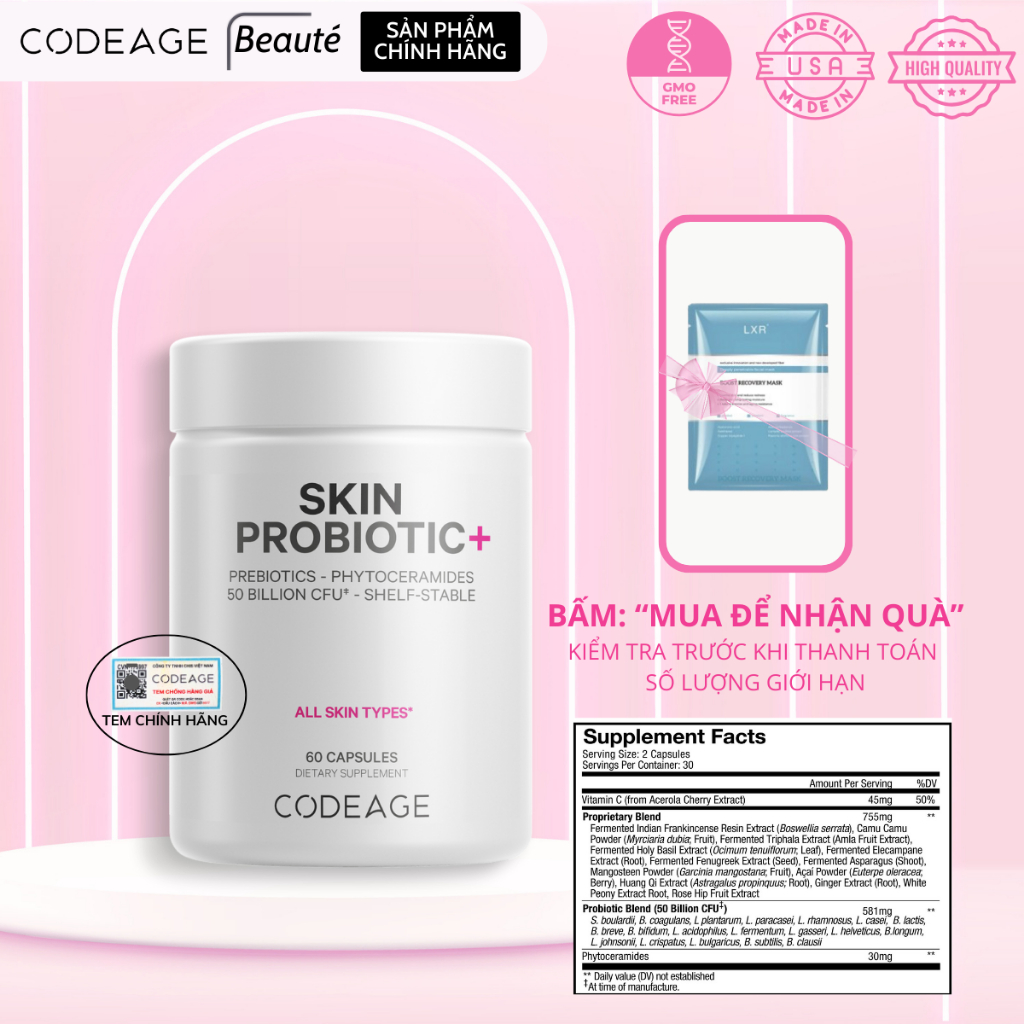 Viên uống lợi khuẩn, Hỗ trợ khỏe da CodeAge Skin Probiotic 60 viên ...