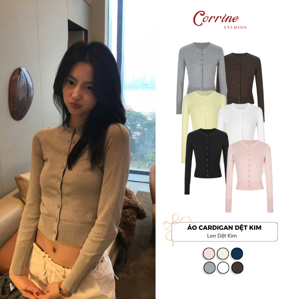 Áo Cardigan Nữ Dáng Ngắn Dệt Kim Ôm Body 𝑪𝒐𝒓𝒓𝒊𝒏𝒆 Áo Len Mỏng Cài Nút ...