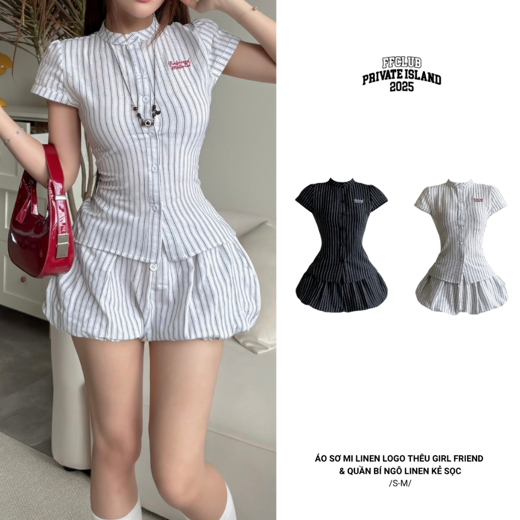 [CÓ TÁCH SET] Áo Sơ mi vải LINEN thoáng mát thêu logo GIRL FRIEND ...