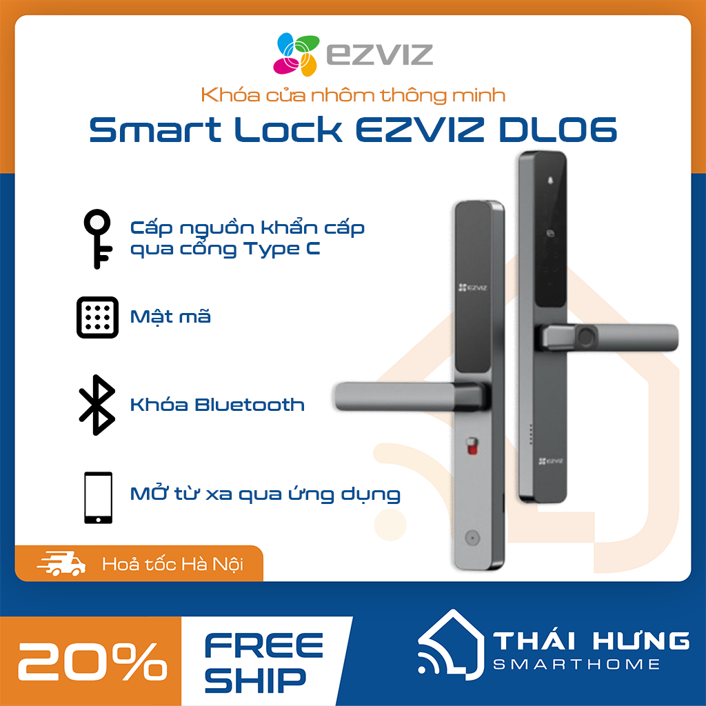 Khóa cửa nhôm thông minh Ezviz CS-DL06, kết nối Bluetooth, Wifi, mở ...