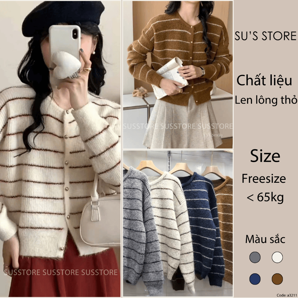 (Hàng QC Loại 1) Áo Cardigan Len Lông Thỏ Kẻ Ngang Khuy Vàng A3211 Susstore Thời Trang Nữ ...