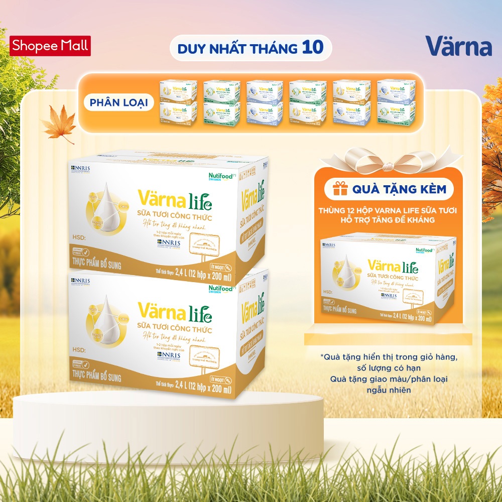 [B2G1] Combo 2 Thùng 12 hộp Varna Life sữa tươi công thức hỗ trợ tăng ...