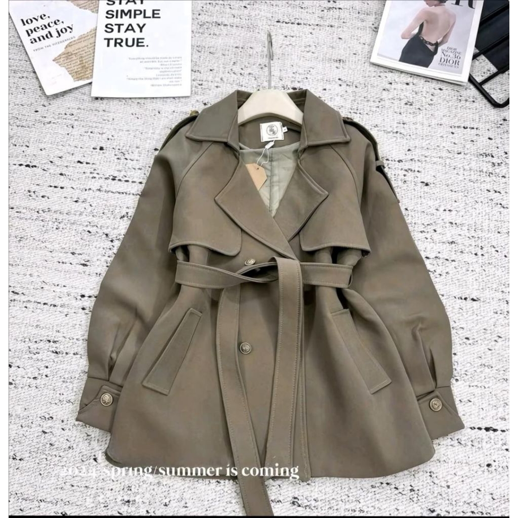 Áo măng tô( 80136)kaki dáng vừa cổ bẻ có túi, khuy đồng | Shopee Việt Nam