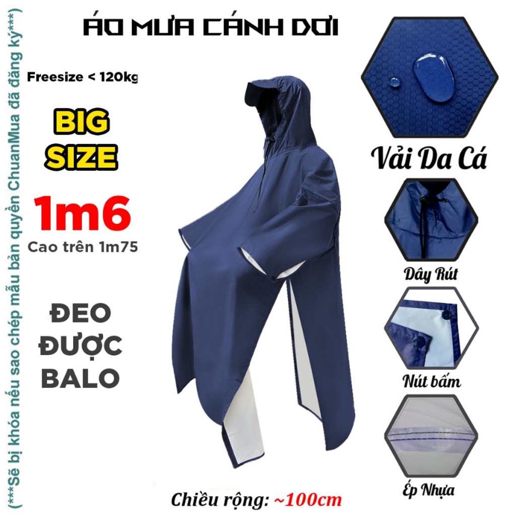 [Size 1M6 Dài] Áo Mưa Cánh Dơi Chống Thấm Size 1M6 1M4 1M2 Áo Mưa Xẻ Tà ...