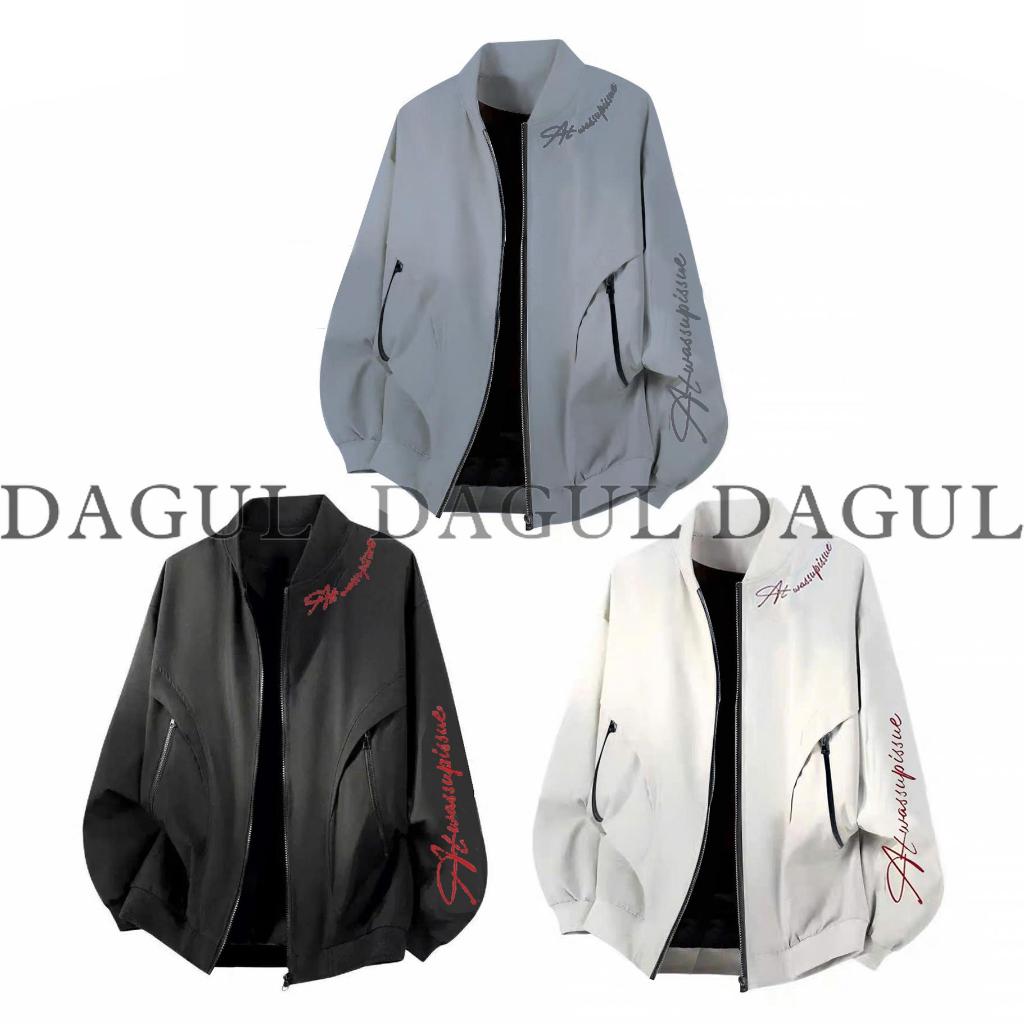 Áo khoác nam nữ bomber DAGUL trơn 2 lớp - khóa túi cách điệu thêu chữ ...