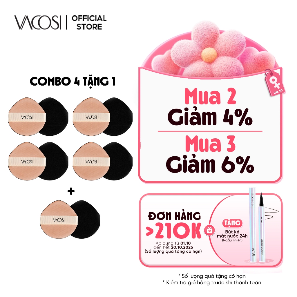 [Mua 4 Tặng 1] Bông Cushion Màu Kem Nhọn VACOSI CUSHION SPONGE CREAM ...