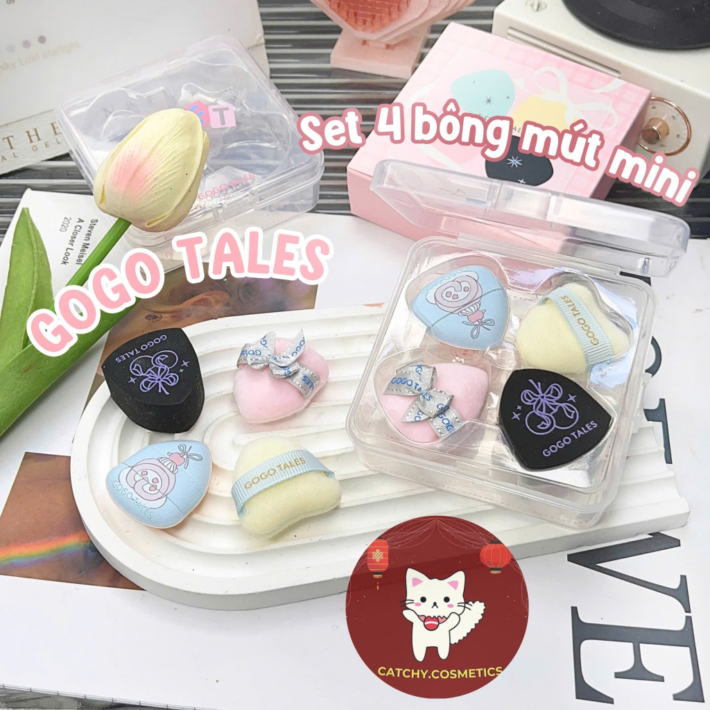 [GOGO TALES] Set 4 Bông Mút Mini GOGO TALES Vỏ Hồng Cute, Fingertip ...