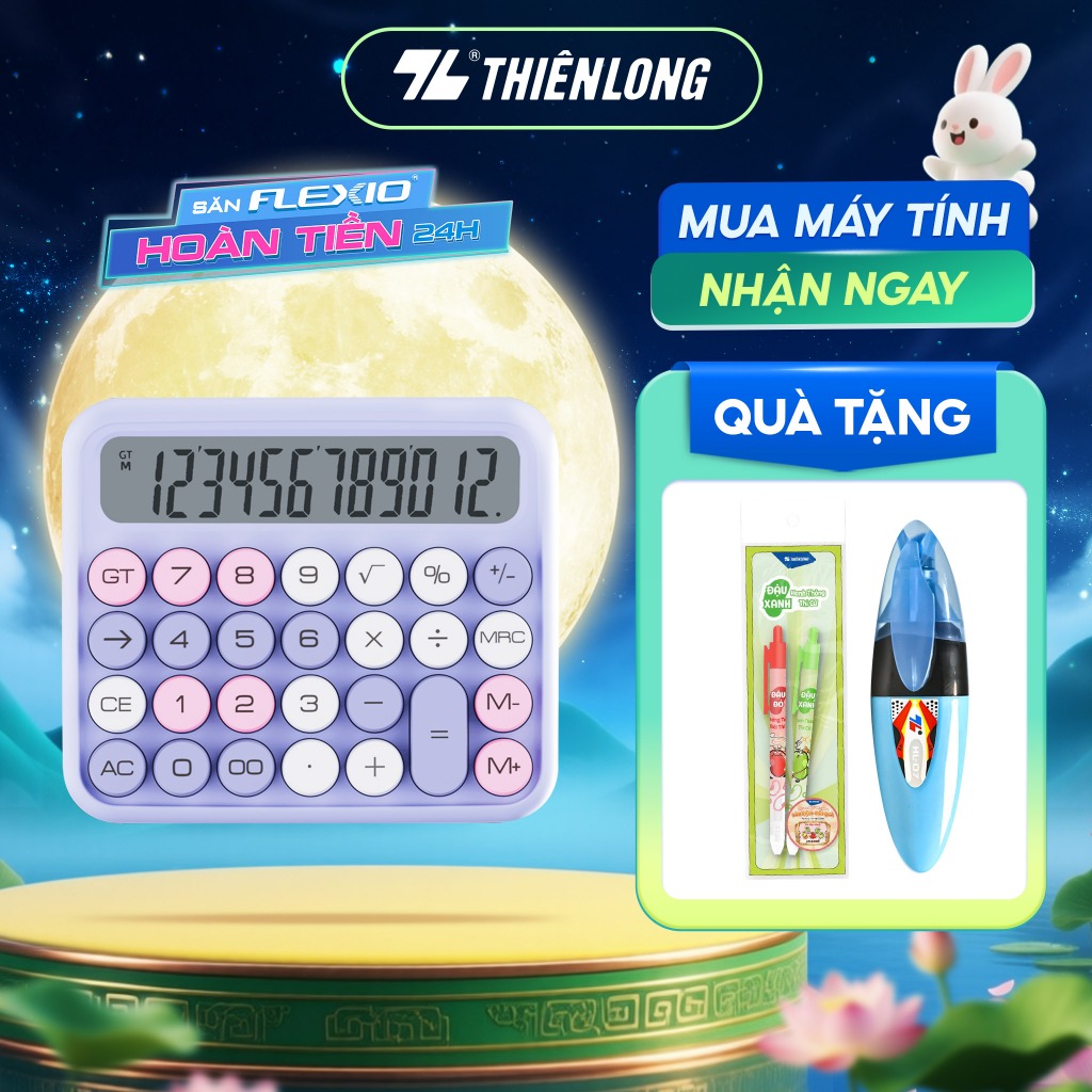 Máy tính cầm tay văn phòng để bàn Thiên Long Flexio - máy tính mini 12 số, phù hợp tính toán ...
