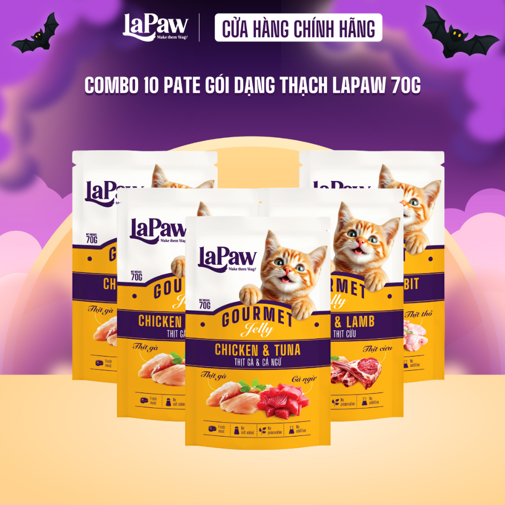 [COMBO 10 GÓI] LaPaw Pate gói thịt thật dạng thạch cho mèo thèm ăn mọi ...
