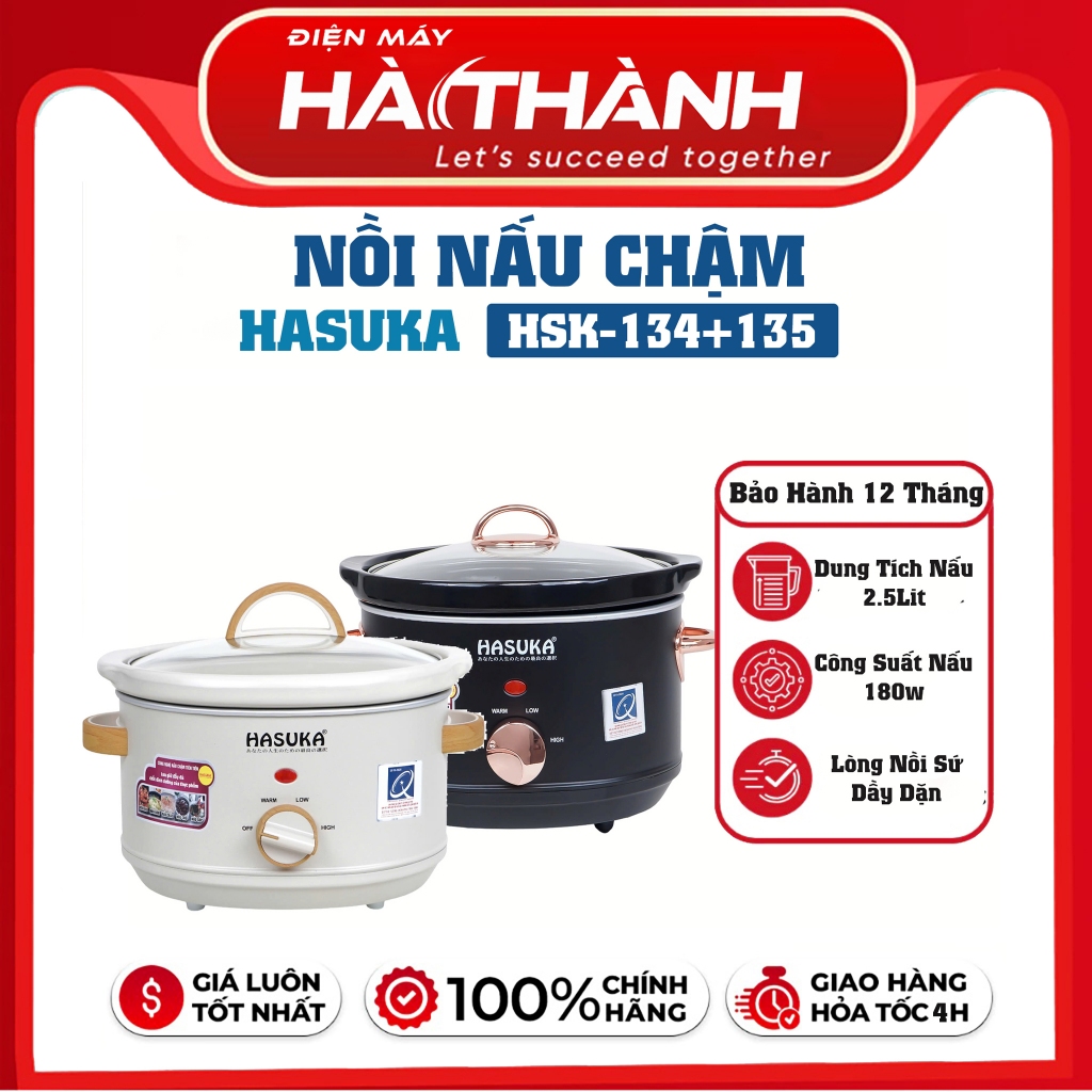 Nồi Nấu Chậm Hasuka HSK-134 & HSK135, Dung Tích 2.5Lit Lòng Nồi Gốm Sứ ...