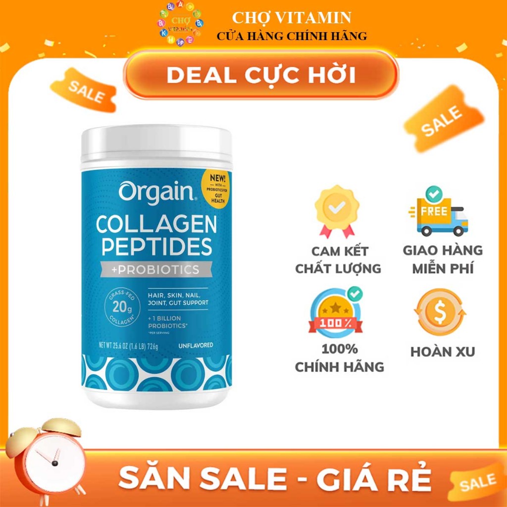 Orgain Collagen Peptides + Probiotics - Bổ Sung 20 Grams of Grass-Fed ...