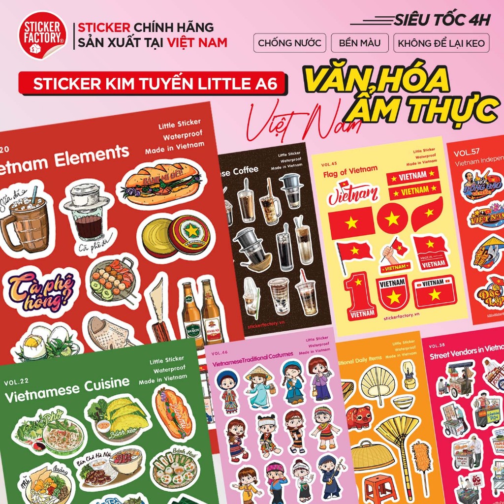 Sticker A6 Văn hóa Ẩm thực Việt Nam - Tấm hình dán kim tuyến chống nước ...
