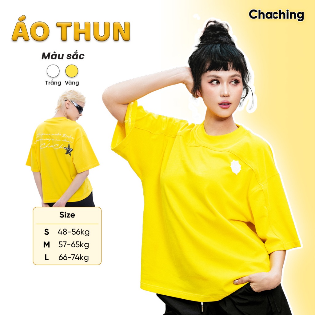 Áo thun Unisex Phối Patch Silicon Form Boxy ChaChing, Áo Phông Nam Nữ ...