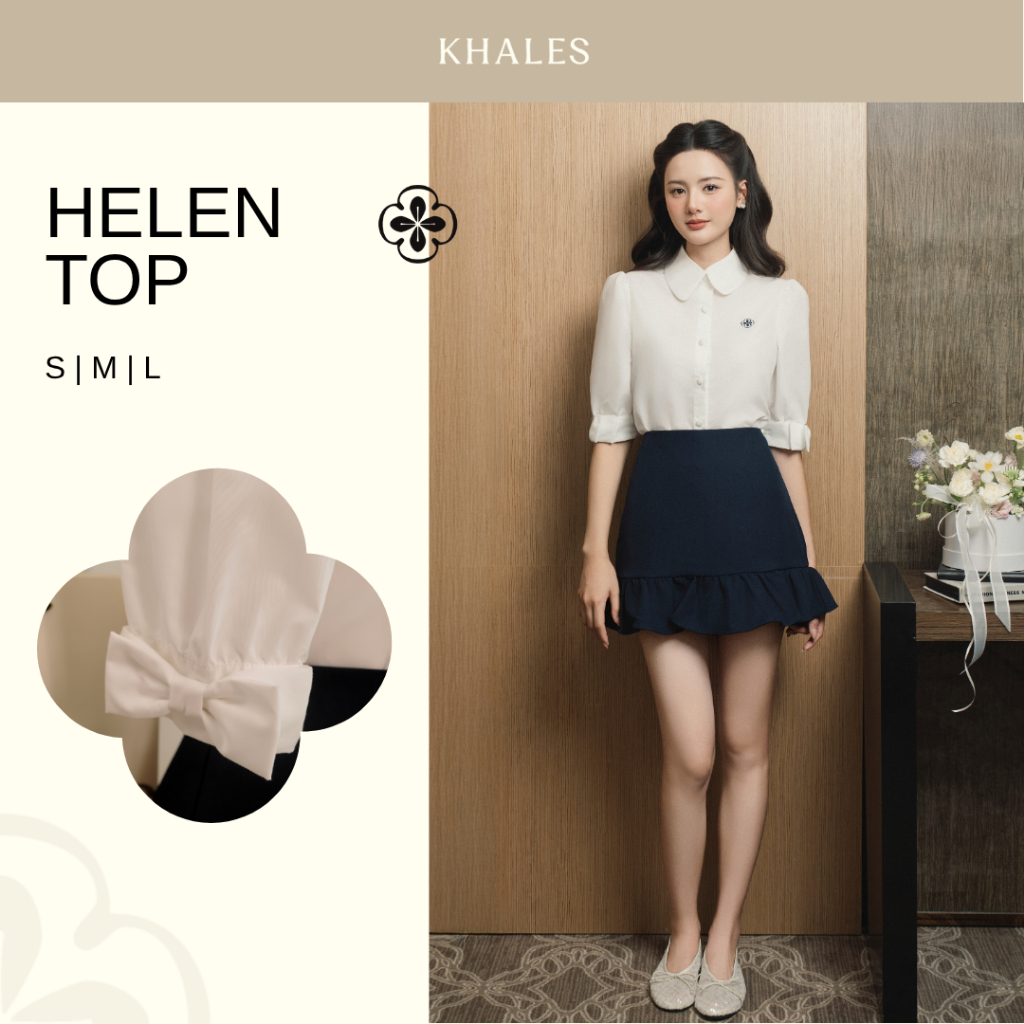 [KHALES] Áo sơ mi cổ sen tay ngắn HELEN TOP thiết kế cổ sen cách điệu ...