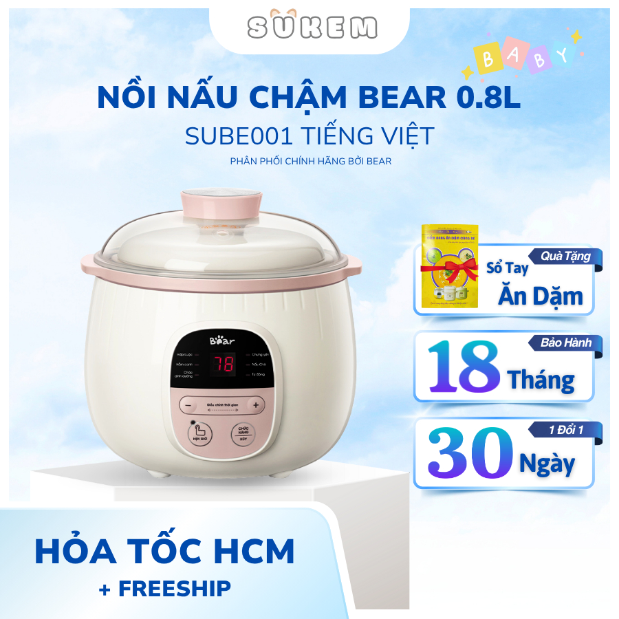 Nồi Nấu Chậm 0,8L SUBE001 Bear Chính Hãng Đa Năng Nấu Cháo, Hấp, Hầm ...