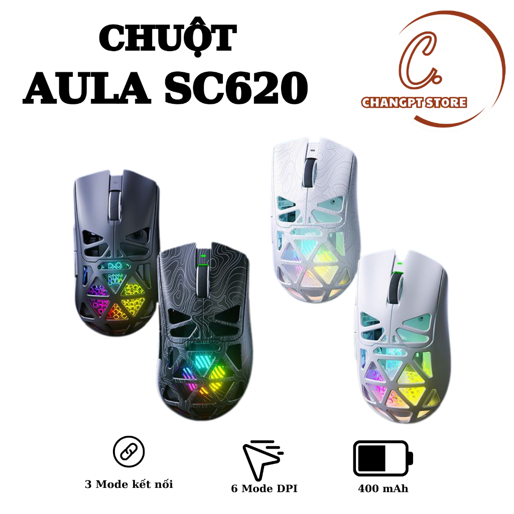 AULA SC620 - GAMING MOUSE - 3-Mode Bluetooth Rechargeable Lightweight ...