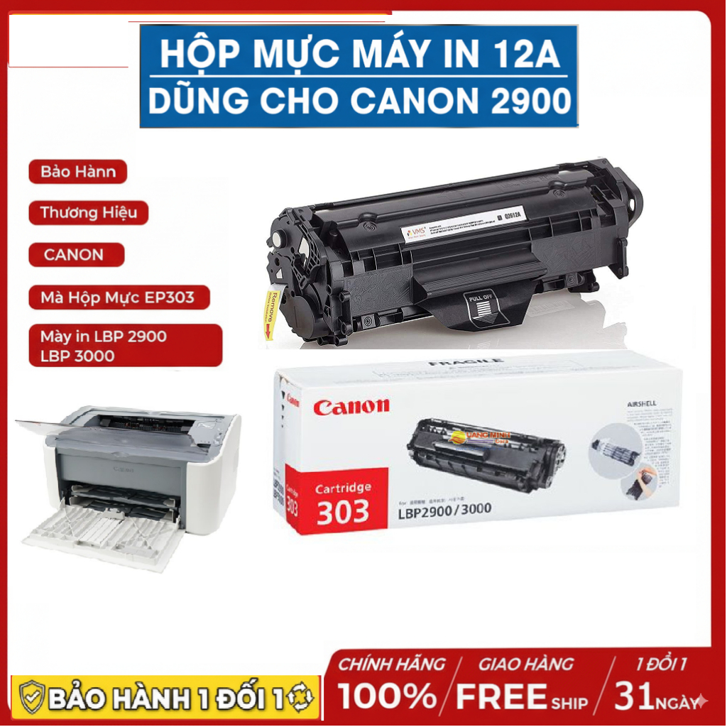 Hộp Mực In Canon 2900 3000 (Q2612A/303/703) Cartridge 12A Dùng Cho Máy ...