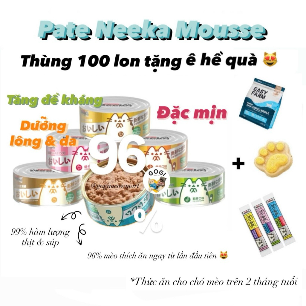 [Hoả tốc](Thùng 50-100 lon) Pate NEEKA MOUSSE lon 85g dạng đặc cho chó ...