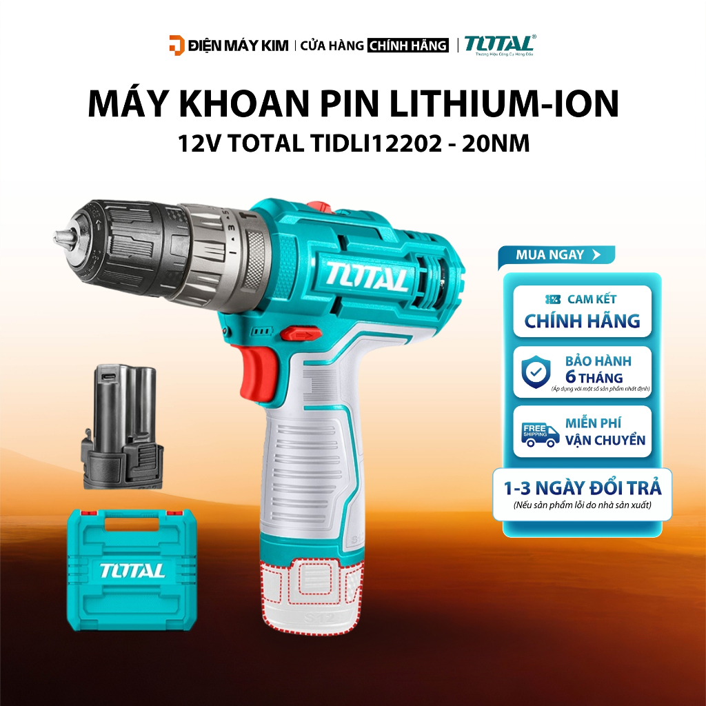 Máy khoan pin Lithium-ion 12V Total TIDLI12202, thiết bị khoan pin cần ...