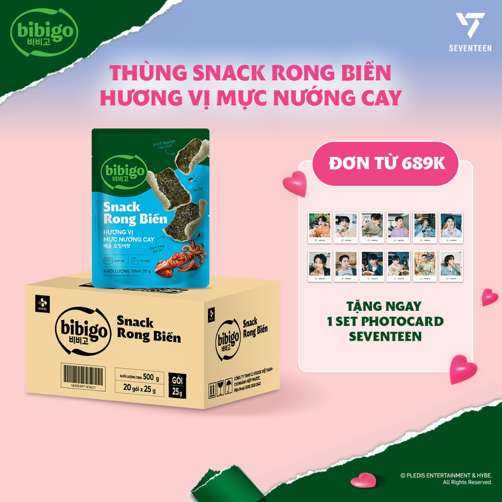 [Đơn 689k tặng 1 bộ Seventeen] Thùng 20 gói Snack rong biển Bibigo ...