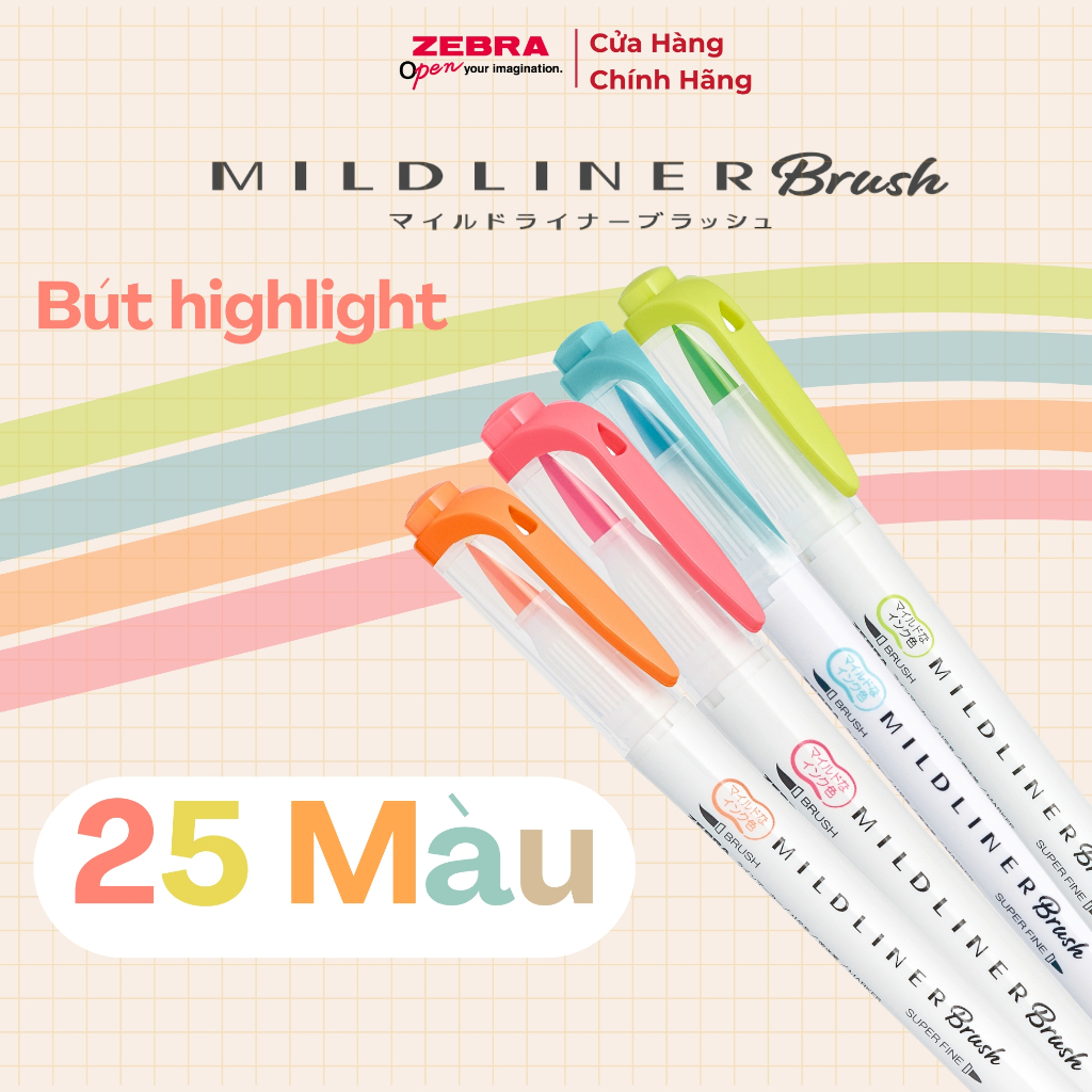 Bút Highlight Mildliner Brush Zebra Pen 25 Màu- Đầu Brush Highlight 0 ...