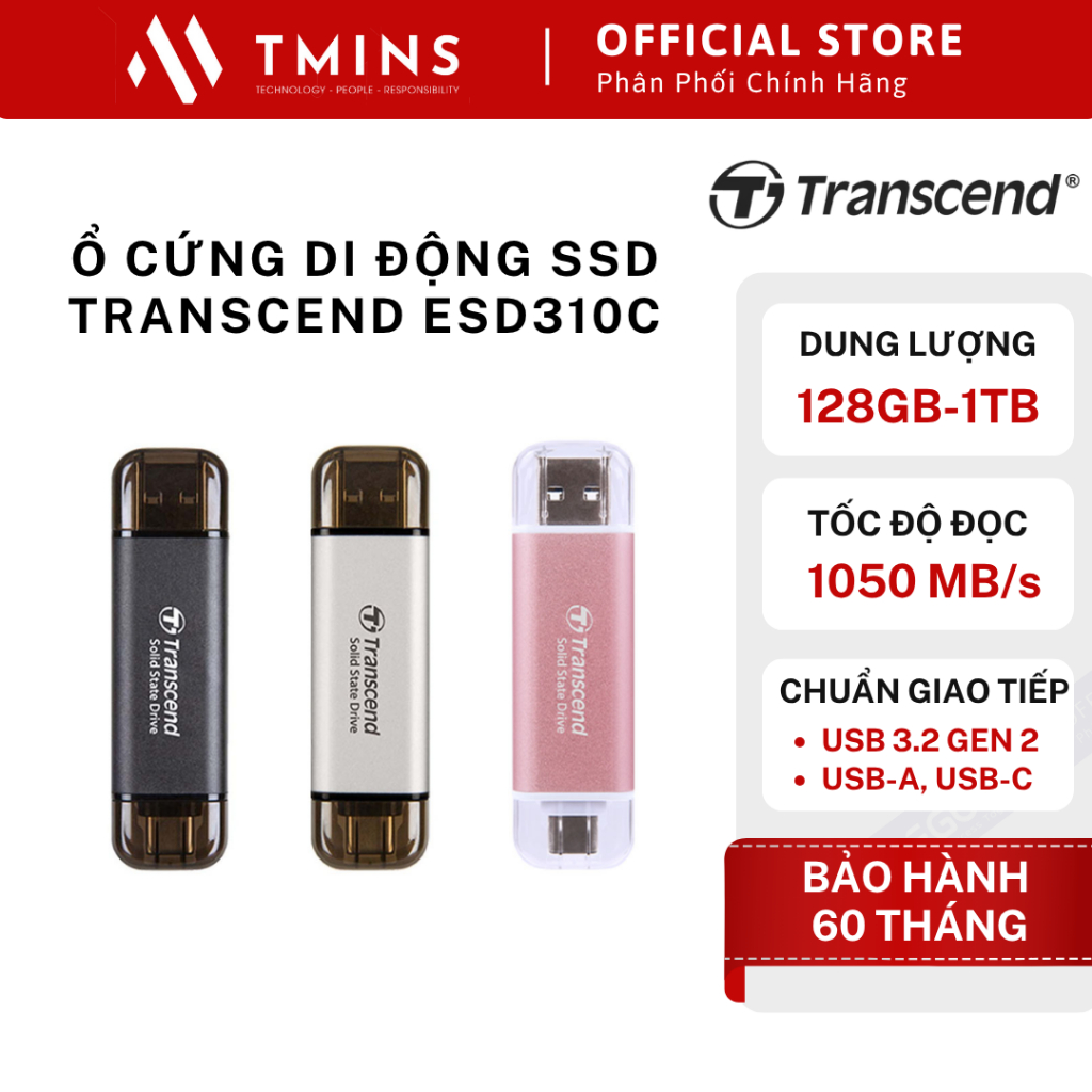Ổ Cứng di Động SSD Transcend ESD310C, USB 3.2 Gen 2x1, Type-C, 1050MB/s ...