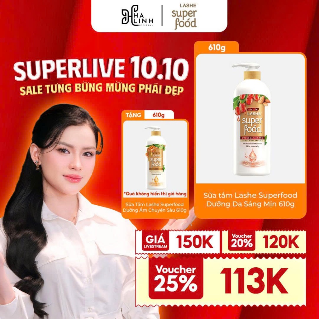 [VHL x LASHE SUPERFOOD] Sữa Tắm LASHE SUPERFOOD Dưỡng Da Sáng Mịn 610G ...