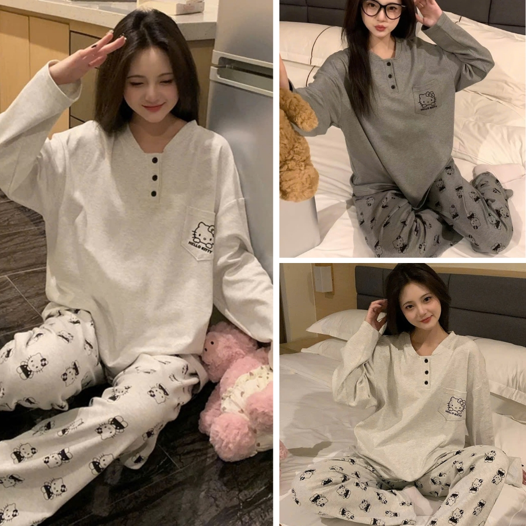 Sét Bộ Nỉ Nữ Thu Đông Dài Tay Hình Hello Kitty, Chất Nỉ Bông 2 Màu Áo ...