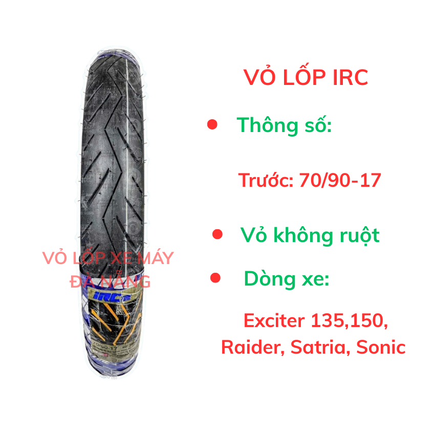 Vỏ lốp IRC size 70/90-17 gắn cho Exciter 135,150, Raider, Satria, Sonic ...