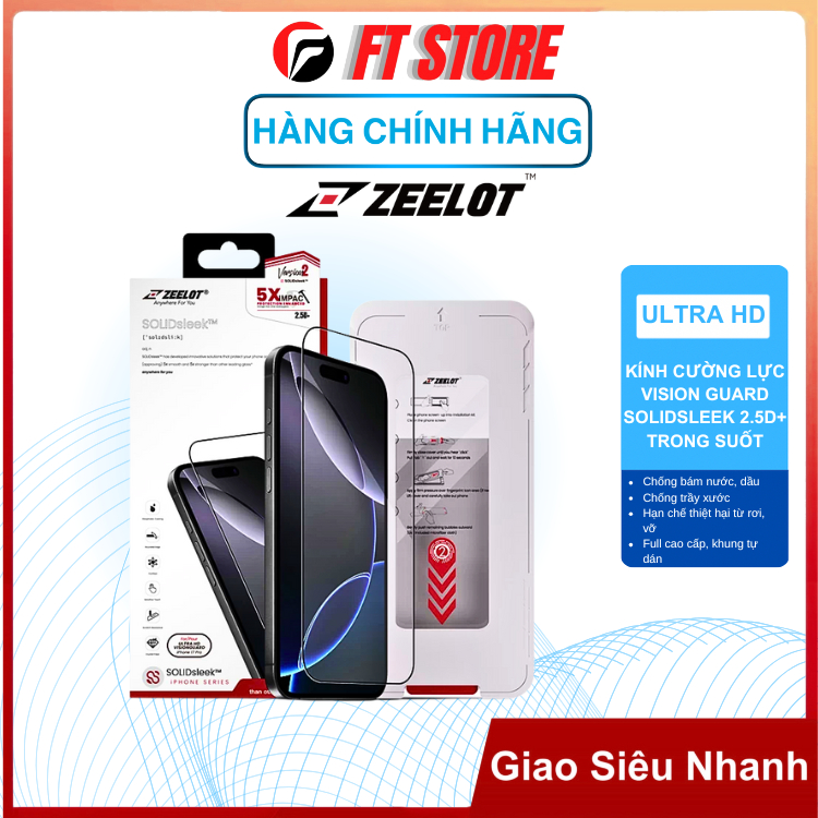 Kính cường lực Zeelot SOLIDsleek Trong suốt Ultra 2.5D Có Khung Tự Dán ...