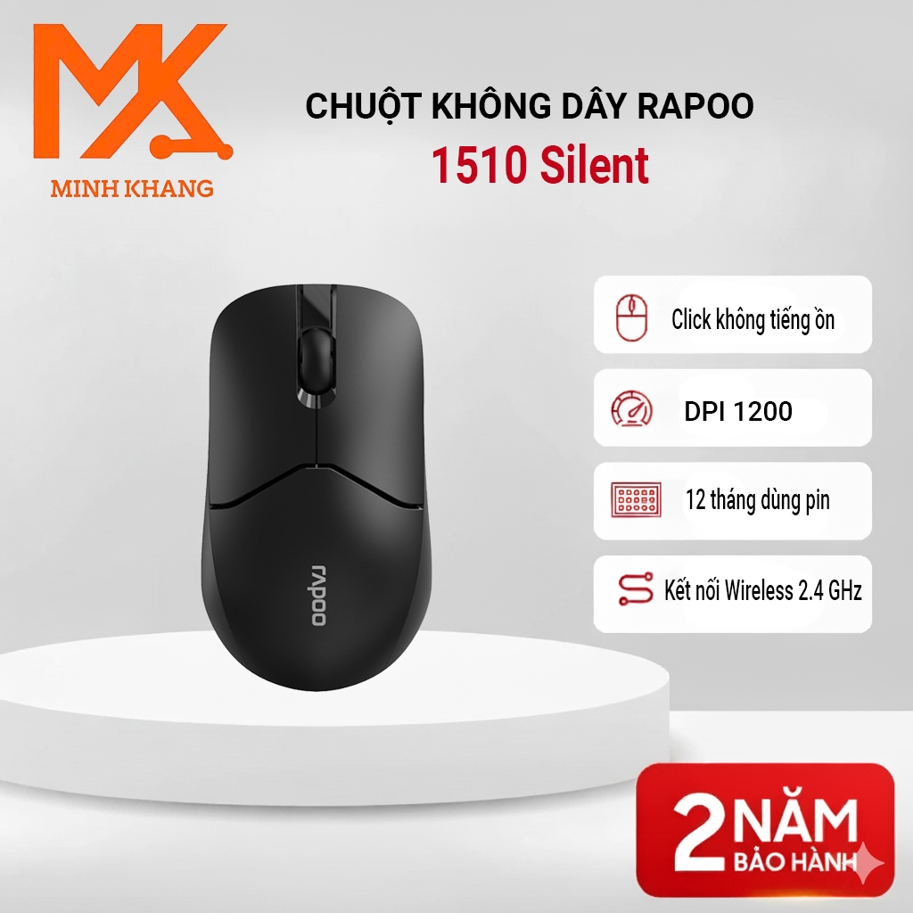 Chuột Không Dây Rapoo 1510 Silent – 2.4GHz, Hồng Ngoại, Tiết Kiệm Pin ...