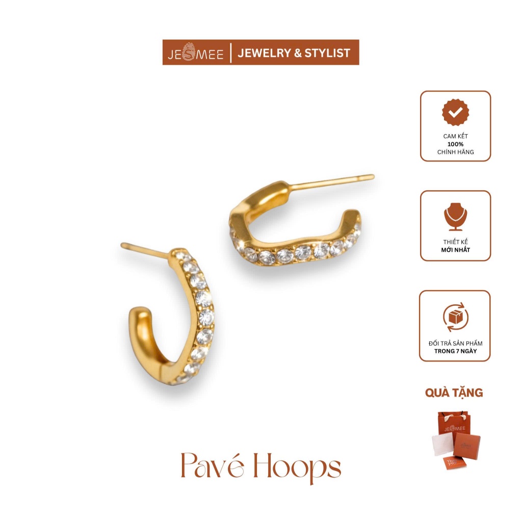 Khuyên tai Pavé Hoops JESMEE đính đá li ti lấp lánh, uốn nhẹ – E65040 ...