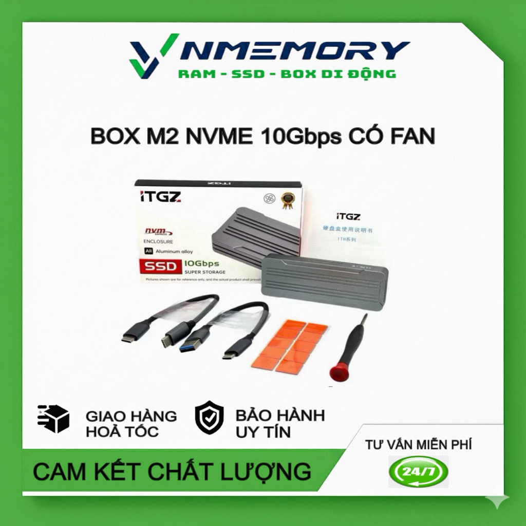 BOX ITGZ SSD M.2 NVME PCI-e vỏ SSD quạt tích hợp cho 2230 2242 2280 ...