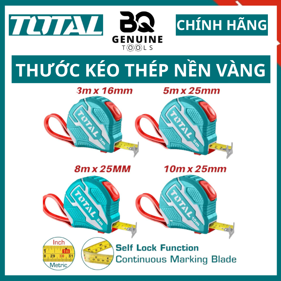 Thước Kéo Thép Tự Động TOTAL TMT126231 3mx16mm | Nền Vàng Dễ Đọc Hệ Đo ...