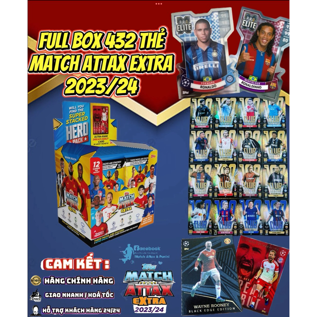 [ Full box ] Match Attax EXTRA Champions League mùa 2023/24 23/24 ( 432 ...