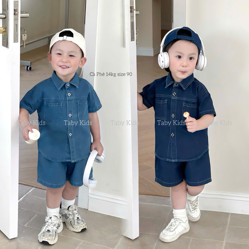 Set sơ mi bò TABY KIDS kiểu dáng Hàn Quốc vải bò giấy mềm thoáng mát ...