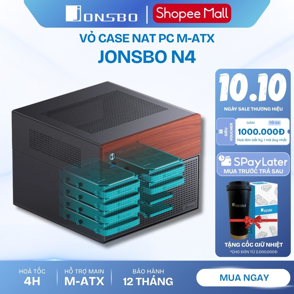 Vỏ Case NAS Jonsbo N4 Black Hỗ Trợ 6xHDD 2xSSD ITX/M-ATX SFX PSU Quạt ...