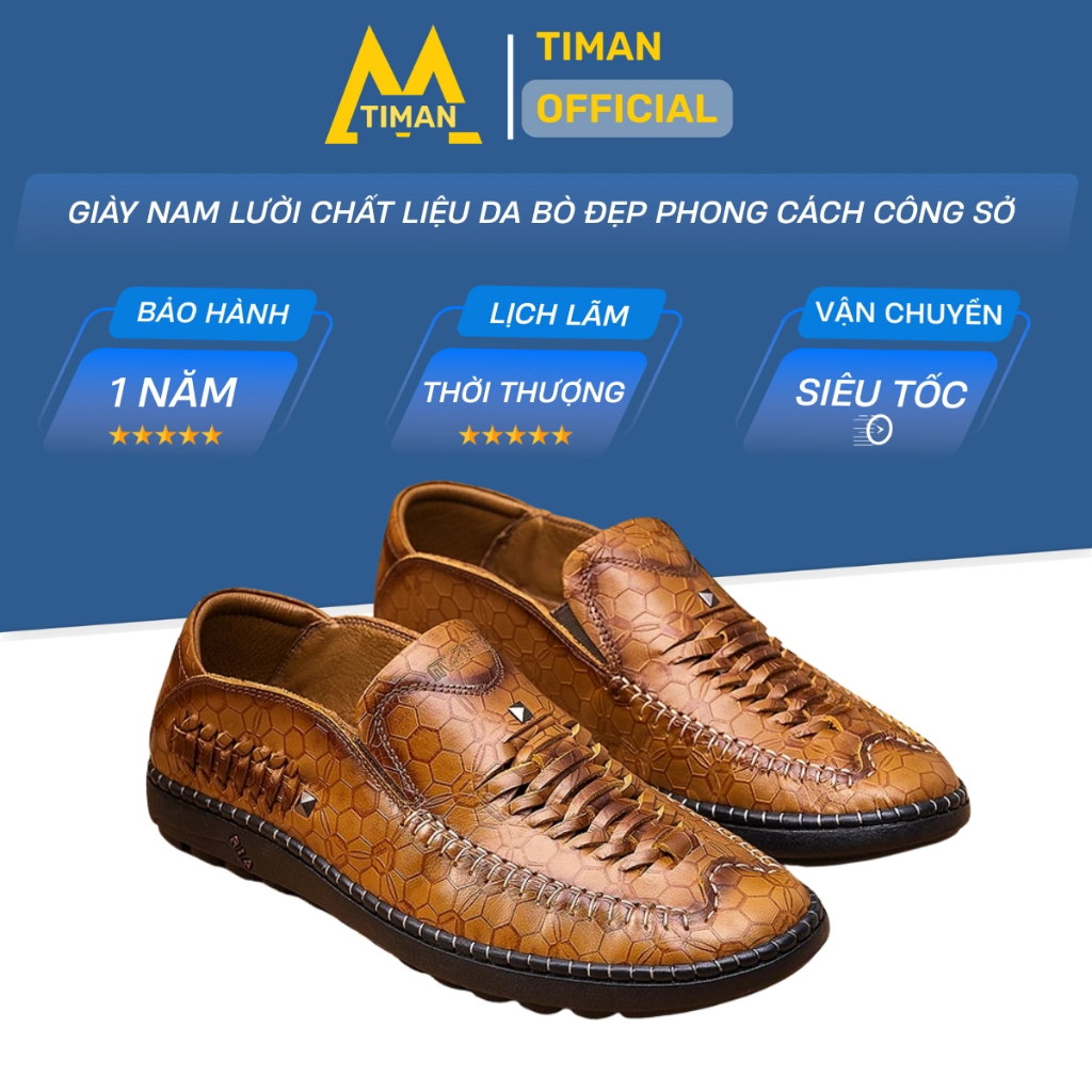 Giày nam lười Timanvn chất liệu da bò đẹp phong cách công sở thiết kế mọi cao cấp bảo hành 5 năm ...