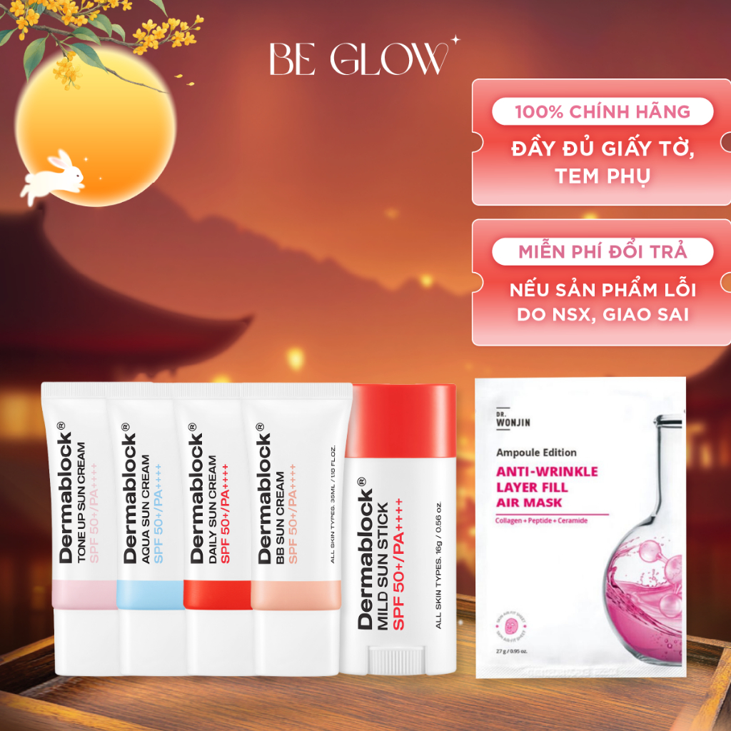 Kem Chống Nắng Dermablock SPF50+ PA++++ 35ml / Combo mask Wonjin Anti ...