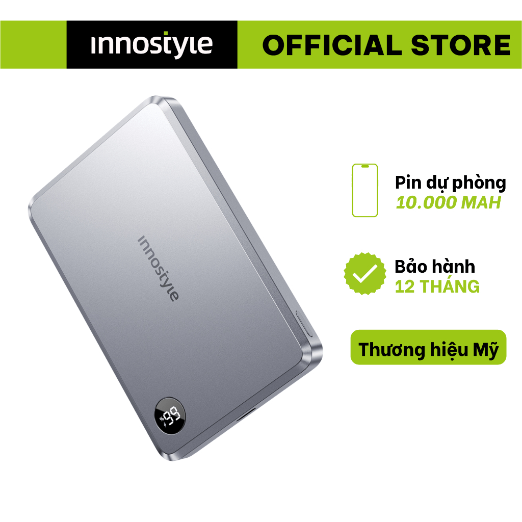 Pin dự phòng từ tính không dây 10000mah Innostyle Magslim chính hãng, dung lượng lớn, sạc an ...