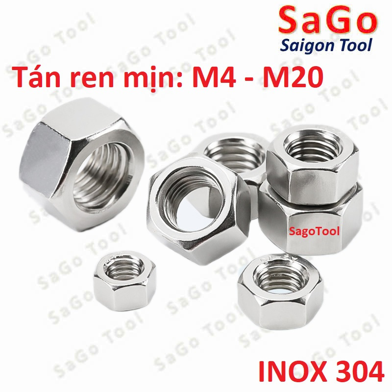 Đai Ốc inox 304 ren mịn, Tán Ecu ren nhuyễn Dùng Cho Bulong M4, M5, M6 ...